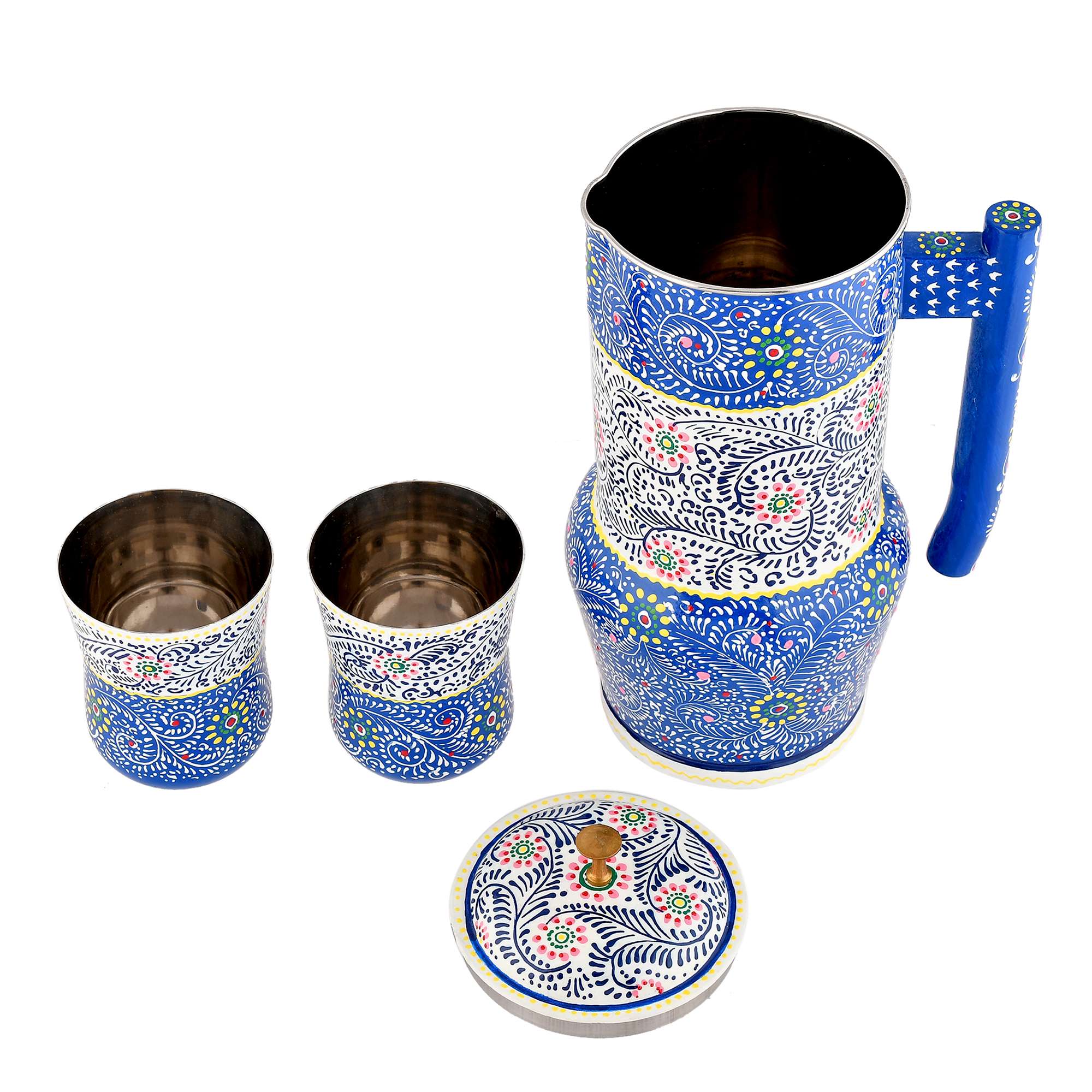 Aluminium Jug Set with 2 Glass Tumblers – 21 cm for kitchen décor ...
