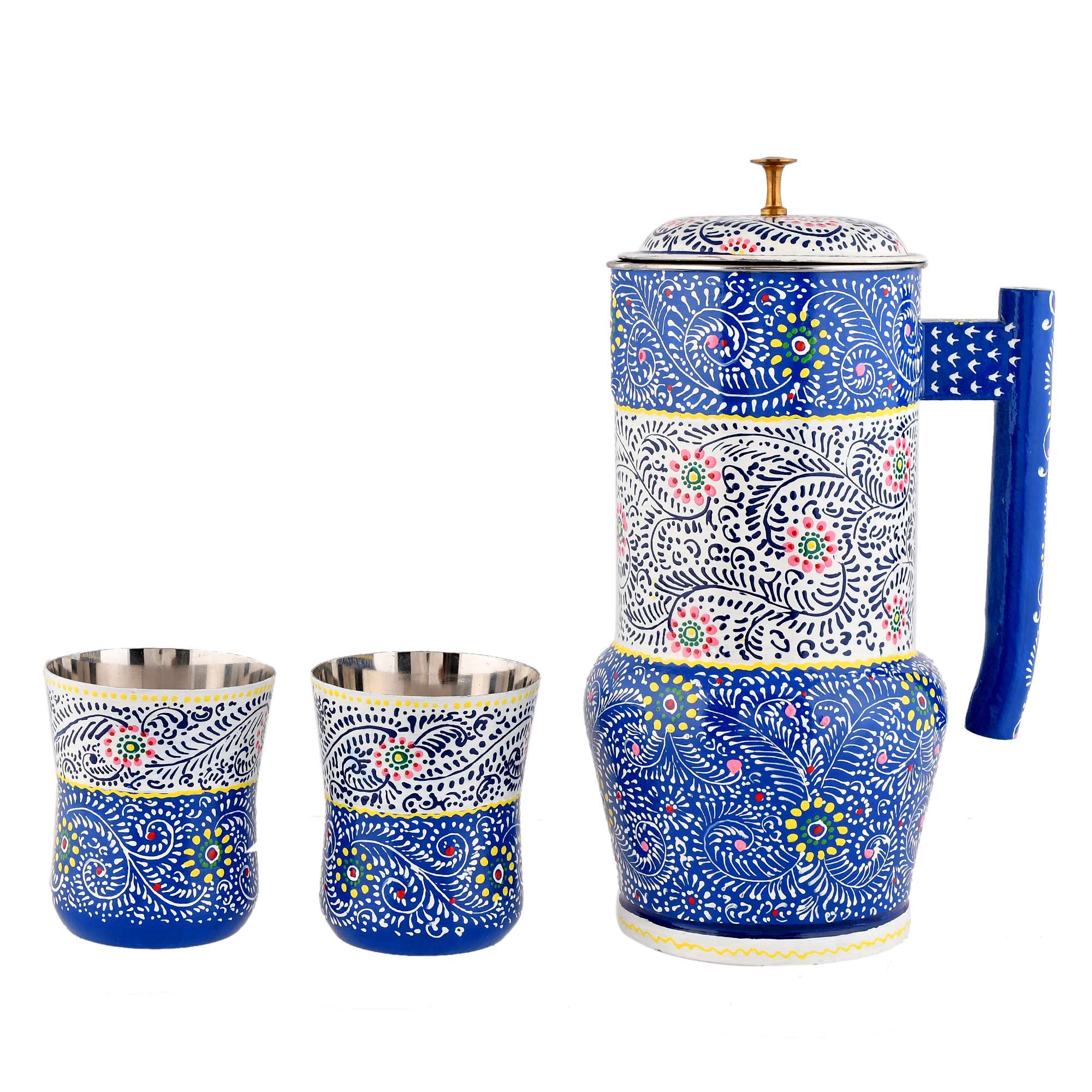 Aluminium Jug Set with 2 Glass Tumblers – 21 cm for kitchen décor ...