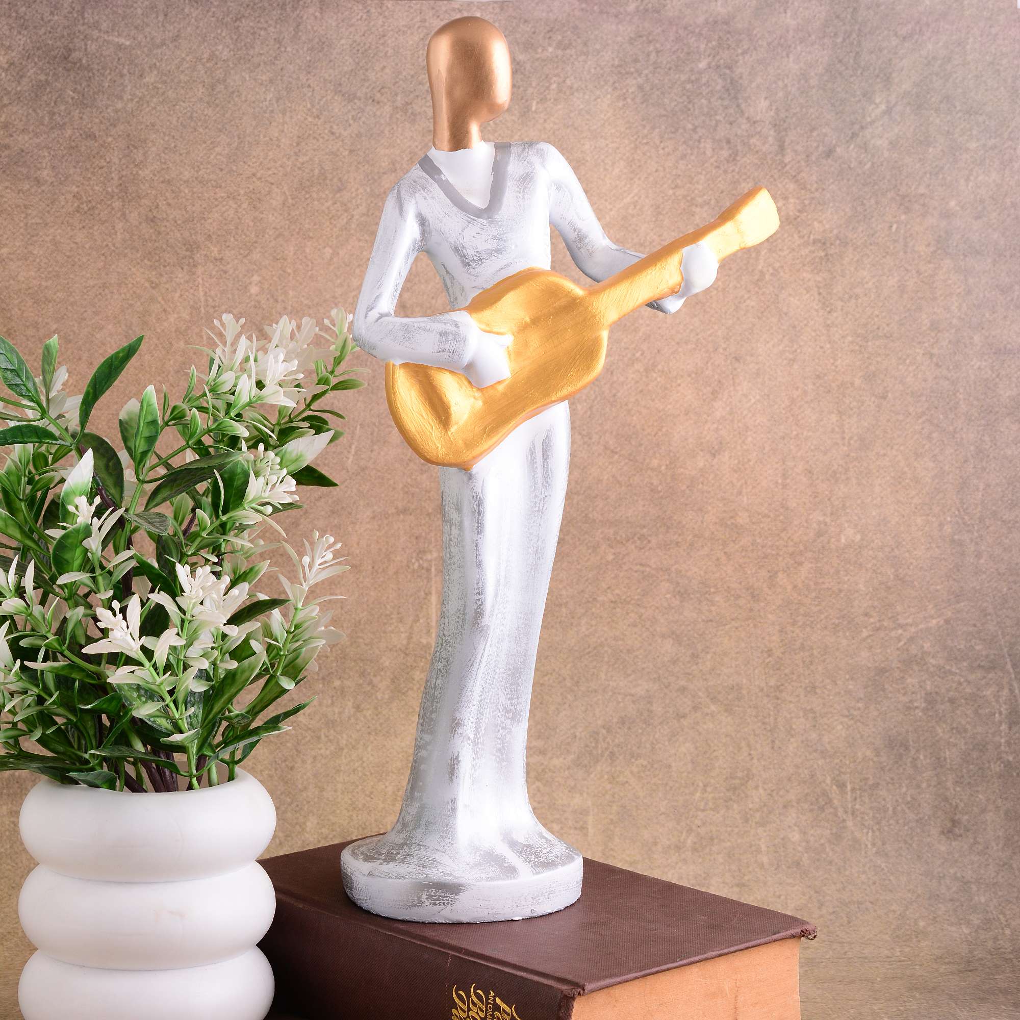 Modern metal musician golden white statue Resin figurine Contemporary ...