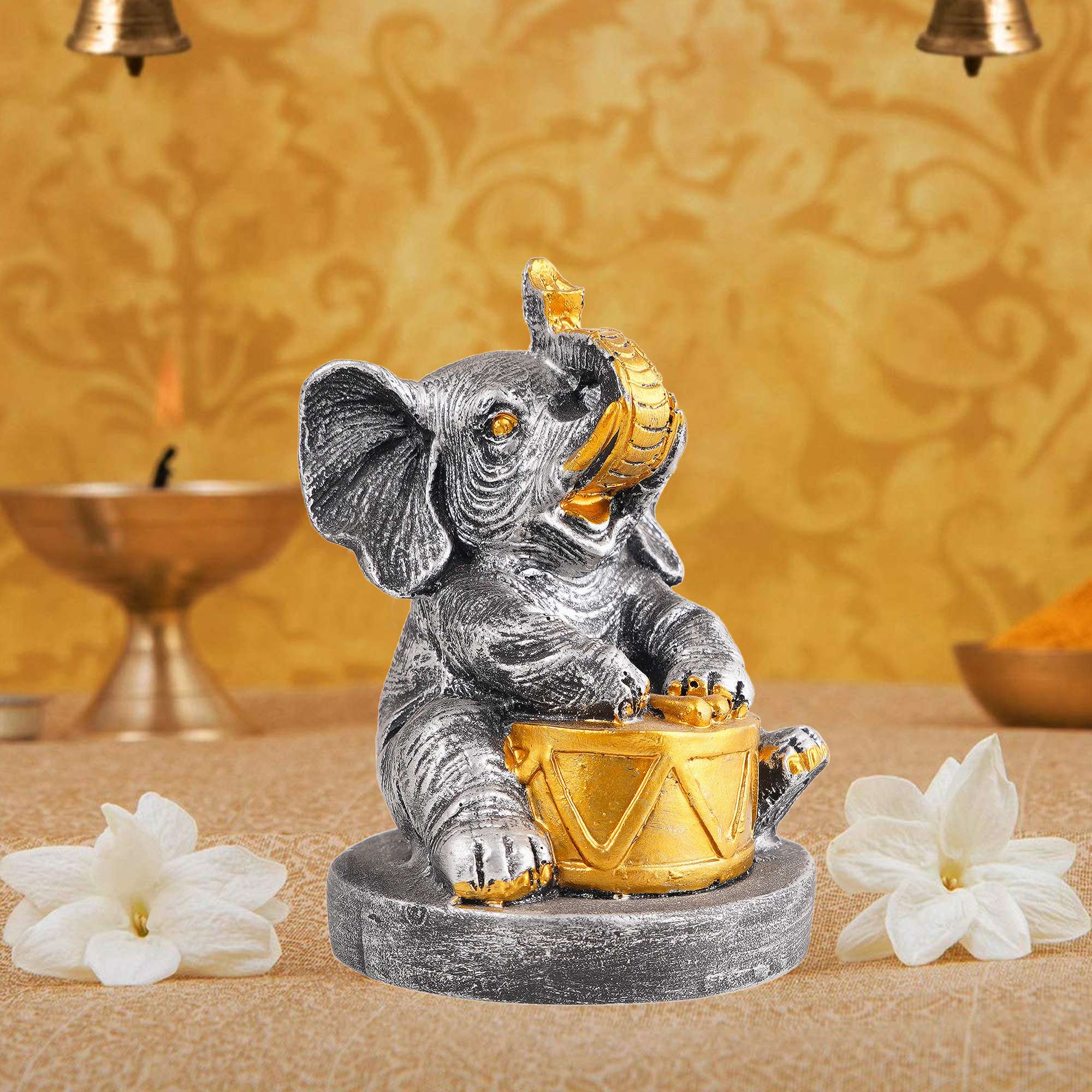 Resin Elephant Playing Musical Instrument Showpiece For Home Dcor ...